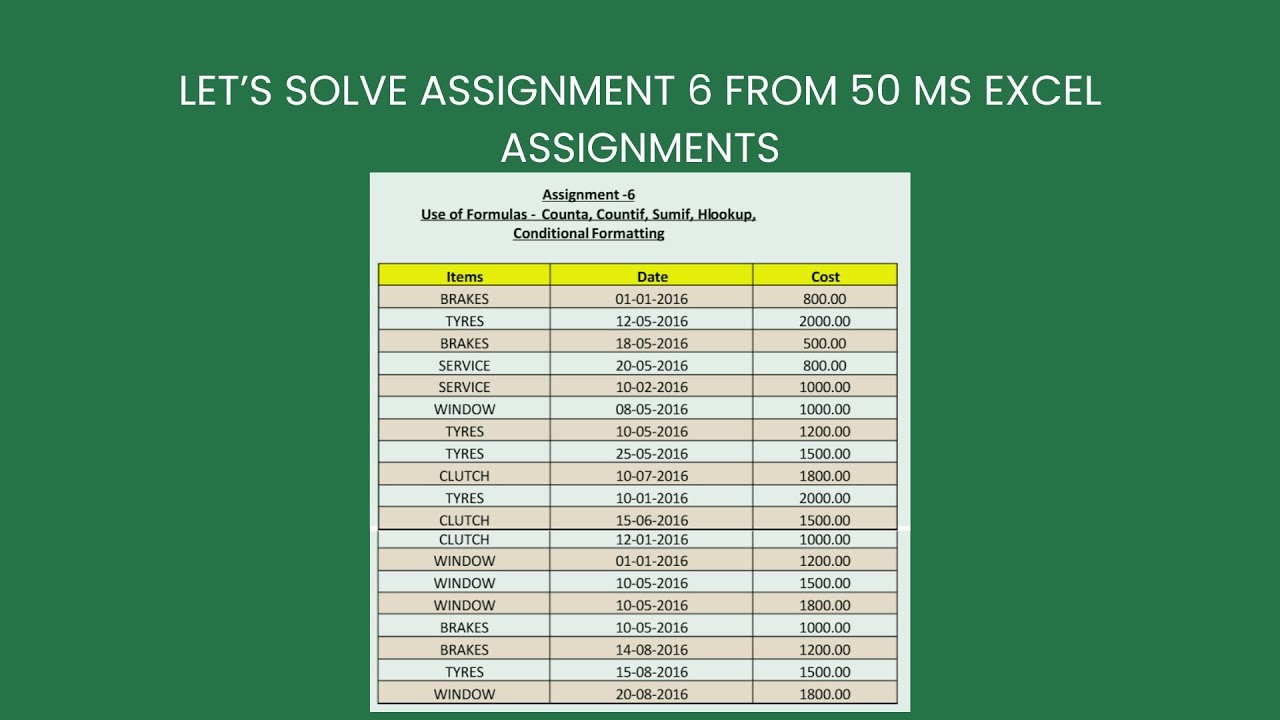 Assignment 6 - Let’s solve Assignment 6 from 50 ms excel assignments