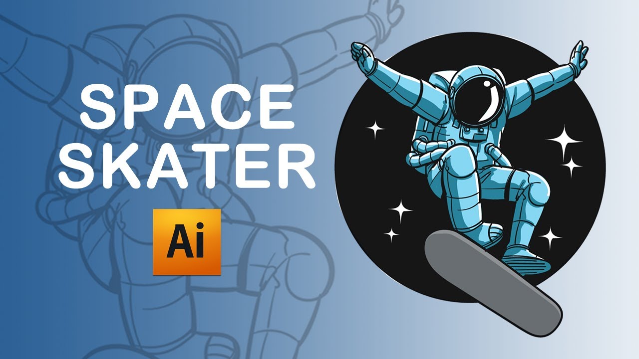 Vector Astronaut Space Skater - Time lapse | Adobe Illustrator