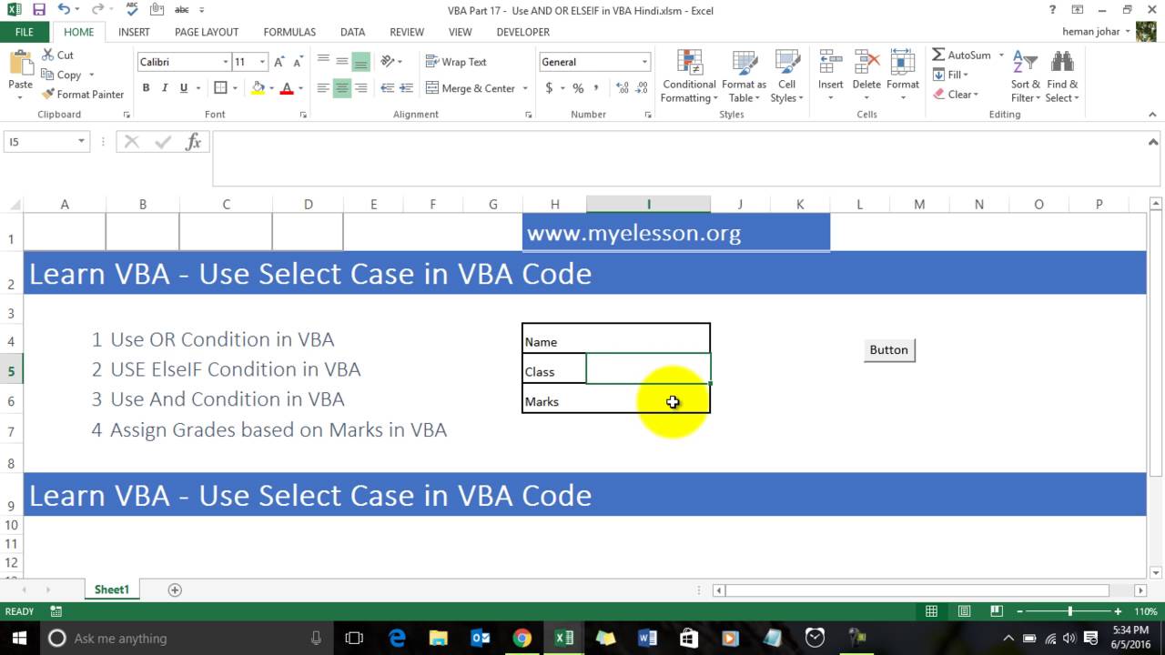 Learn Vba Use And Or Elseif In Vba Learn Excel Course Ms Word Course And Ms Excel Course 4205