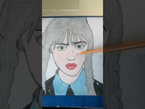 Dibujo de Merlina (Wednesday) #shortvideo #wendesdayaddams