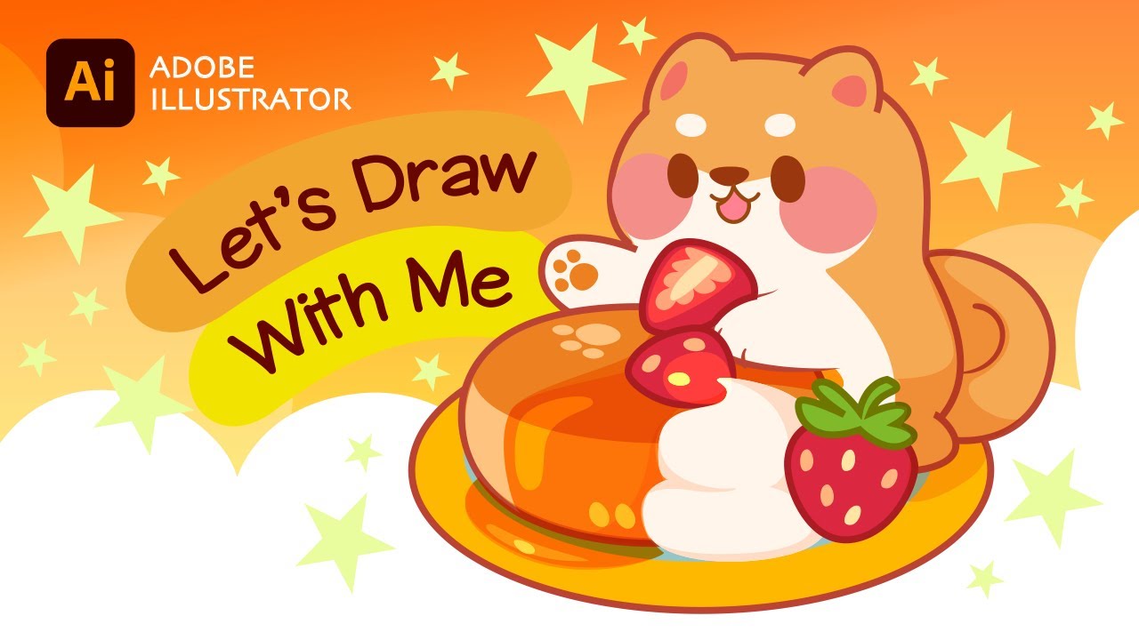 Drawing Shiba and Strawberry Pancake  | Vector Art in Adobe Illustrator