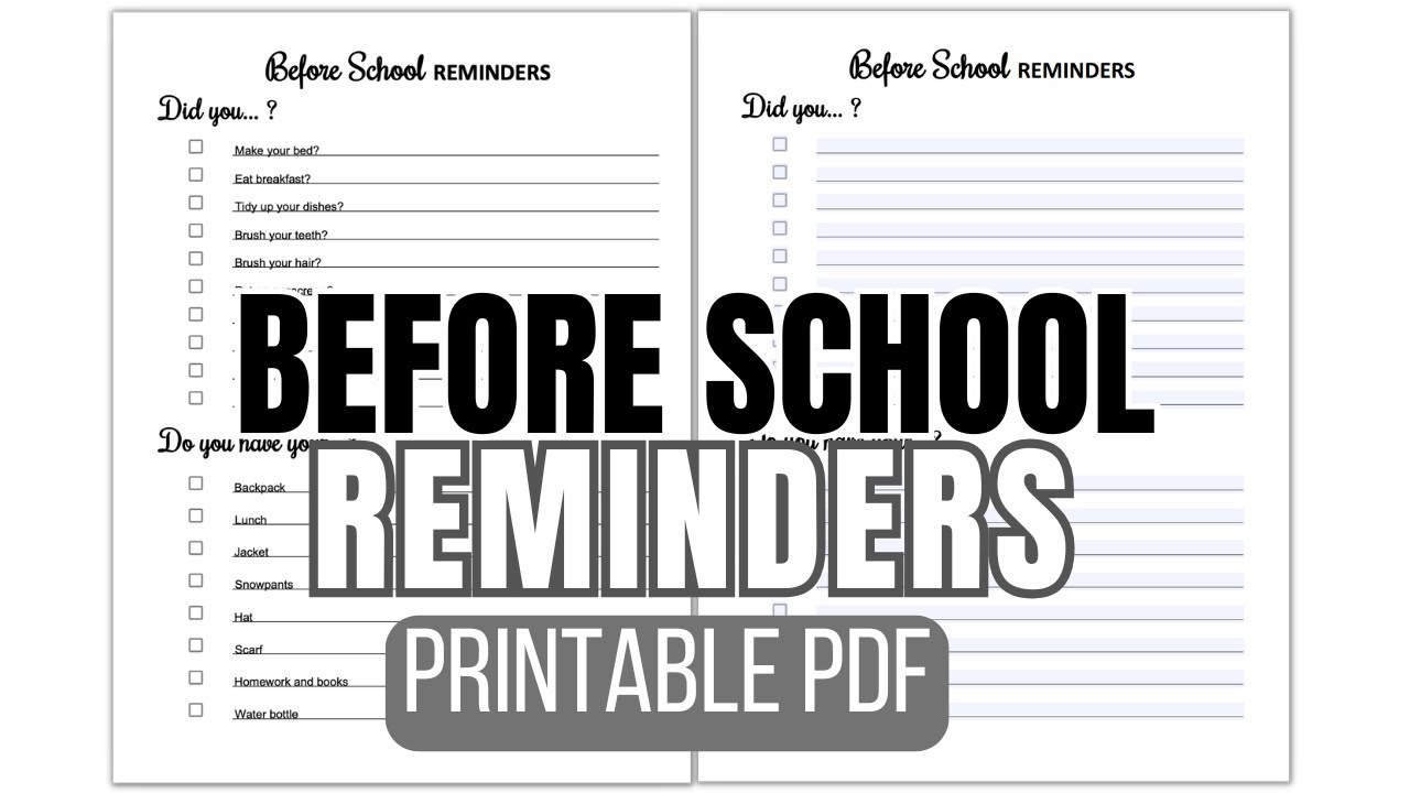 Before School Reminders Checklist Printable PDF