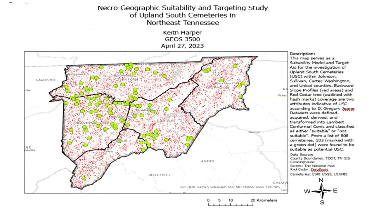 Cemetery Mapping. Upland South Cemetery Suitability. GIS and Cartography Final Project using ArcGIS.