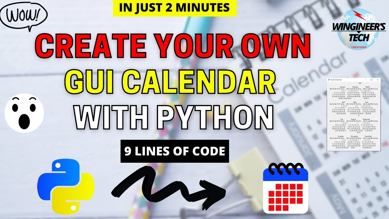 GUI CALENDAR USING PYTHON PROGRAMMING LANGUAGE || WITH 9 LINES OF CODE || 2 minute me GUI calendar