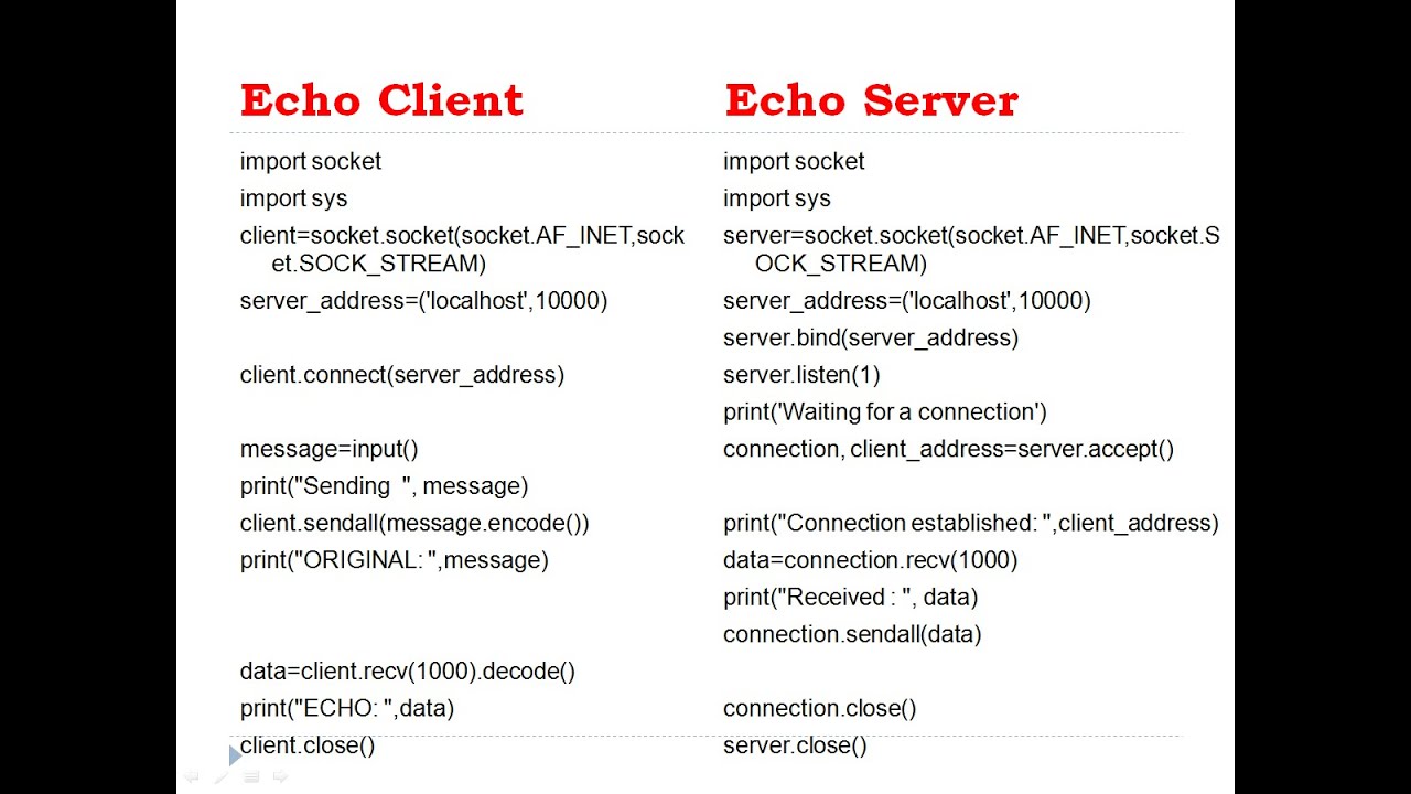3.Implement Echo client and server applns using TCP socket in python-#Networks Lab-#tcp socket