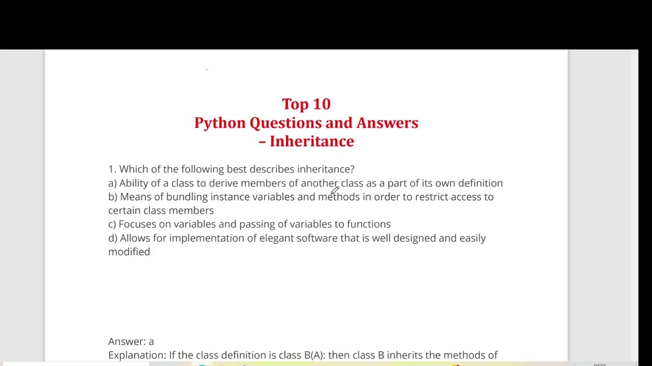 Top 10 Python MCQ on Inheritance