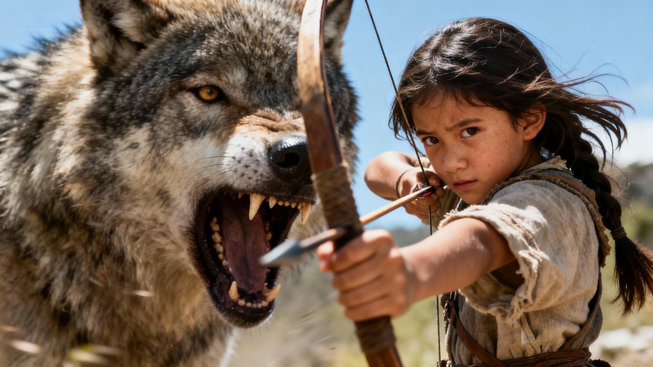 Wolf Girl ①：Purple-eyed girl defends family, drives wolves away with just a slingshot! #viral #movie