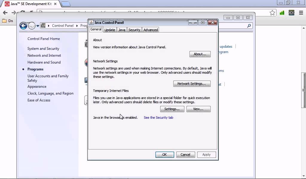 Disable Java in all browser using Java Control Panel