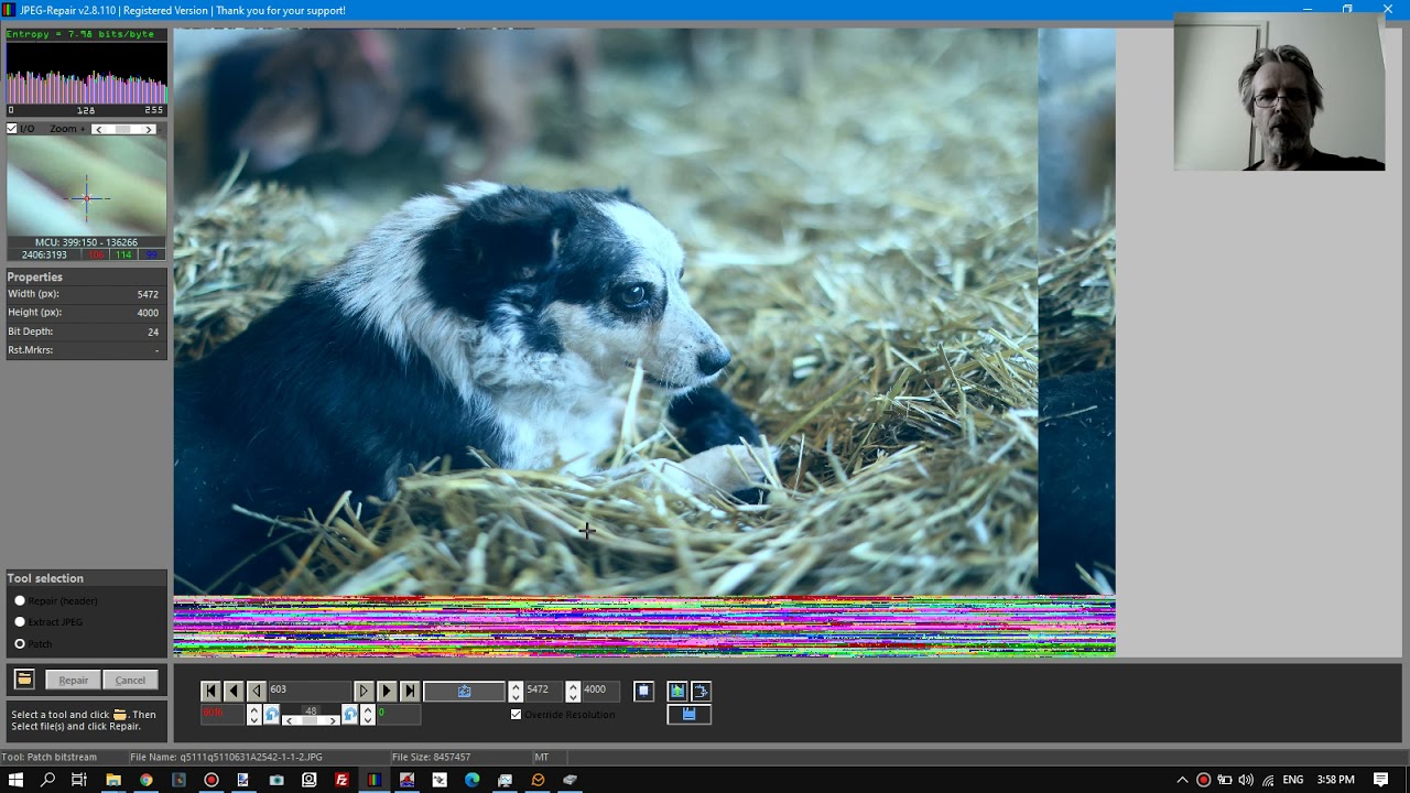 Corrupt JPEG file: Carve photo from file containing several images.