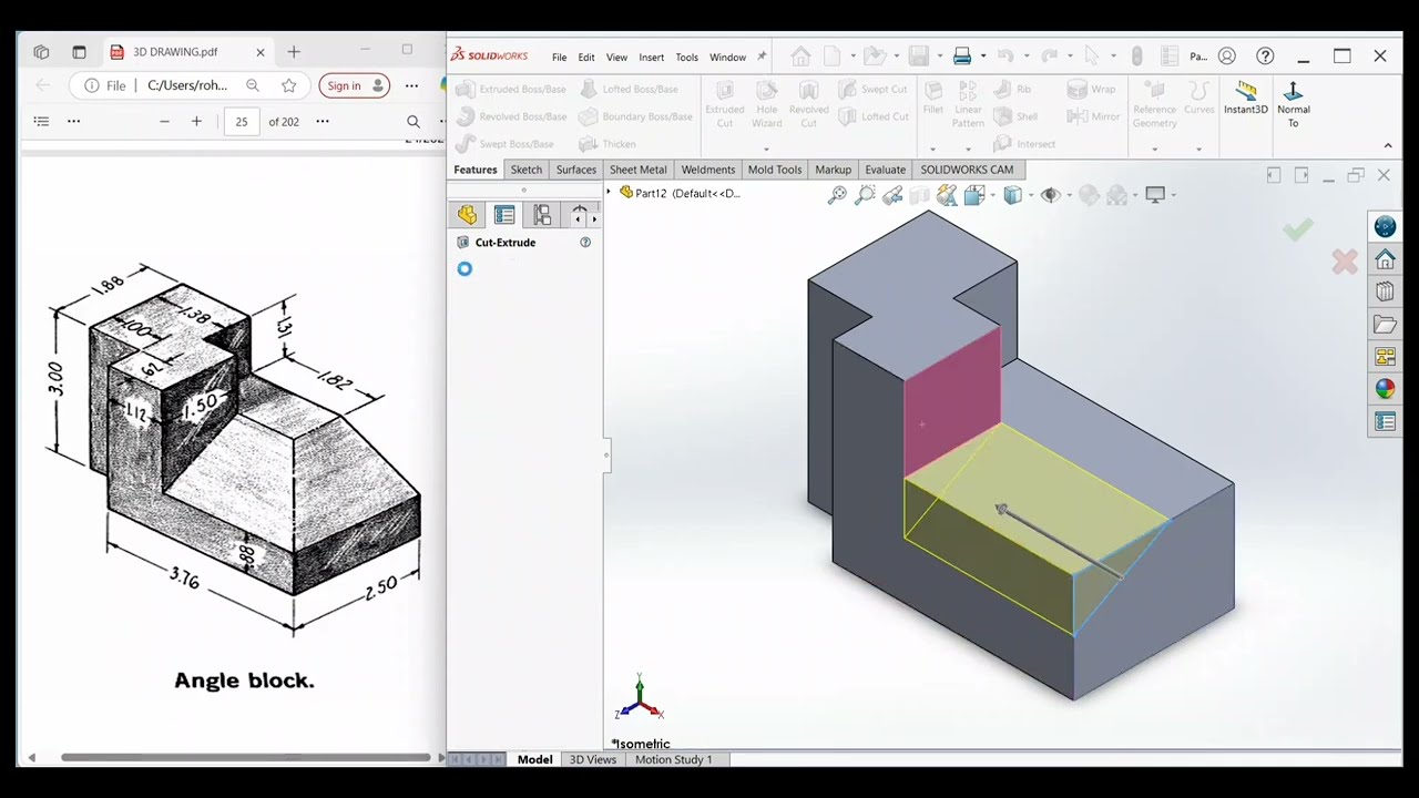 14.Angle Block in Solidworks 3D Tutorial l SOLIDWORKS TUTORIAL 
