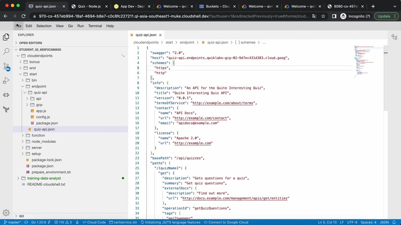 App Dev - Deploying an API for the Quiz Application: Node.js