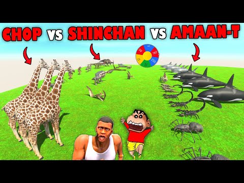 SHINCHAN vs CHOP vs AMAAN-T but with LUCKY SPIN BATTLES in Animal Revolt Battle Simulator