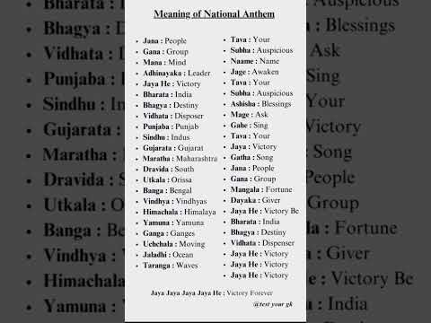 Meaning of National Anthem ( Jana gana Mana) ytube short