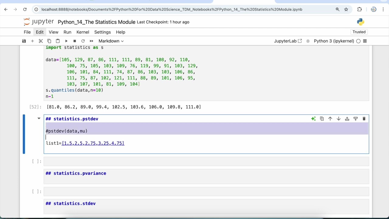 What is statistics.pstdev function in python | How to use statistics.pstdev function in python