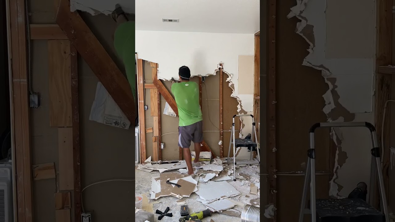 More drywall removal! 2 small bedrooms into 1 🤔 #home #homerenovation #diy #friday #2024 #drywall