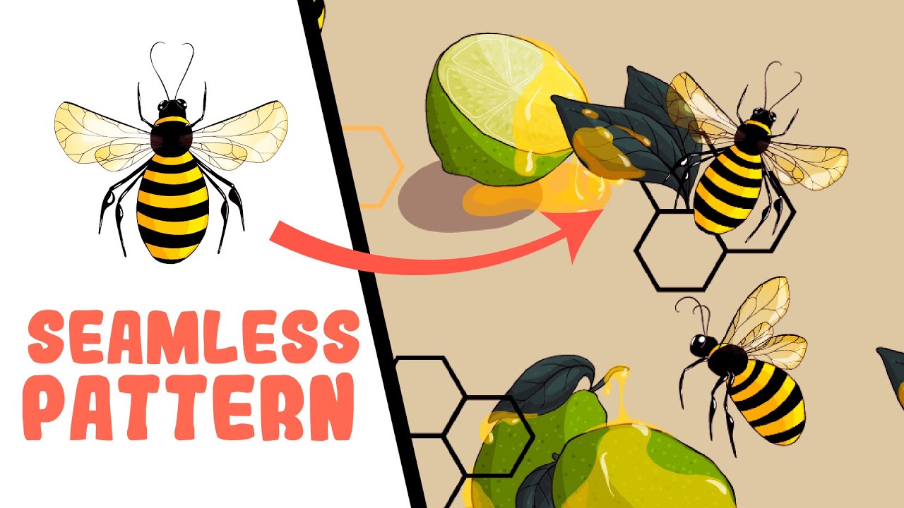 Seamless Pattern In Adobe Illustrator | Limes and Bees | Speed Drawing