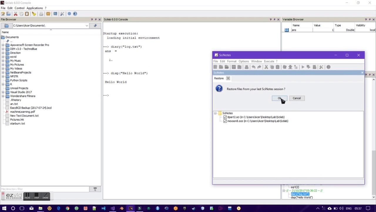 First Scilab Script | Hello World | Scilab 6.0