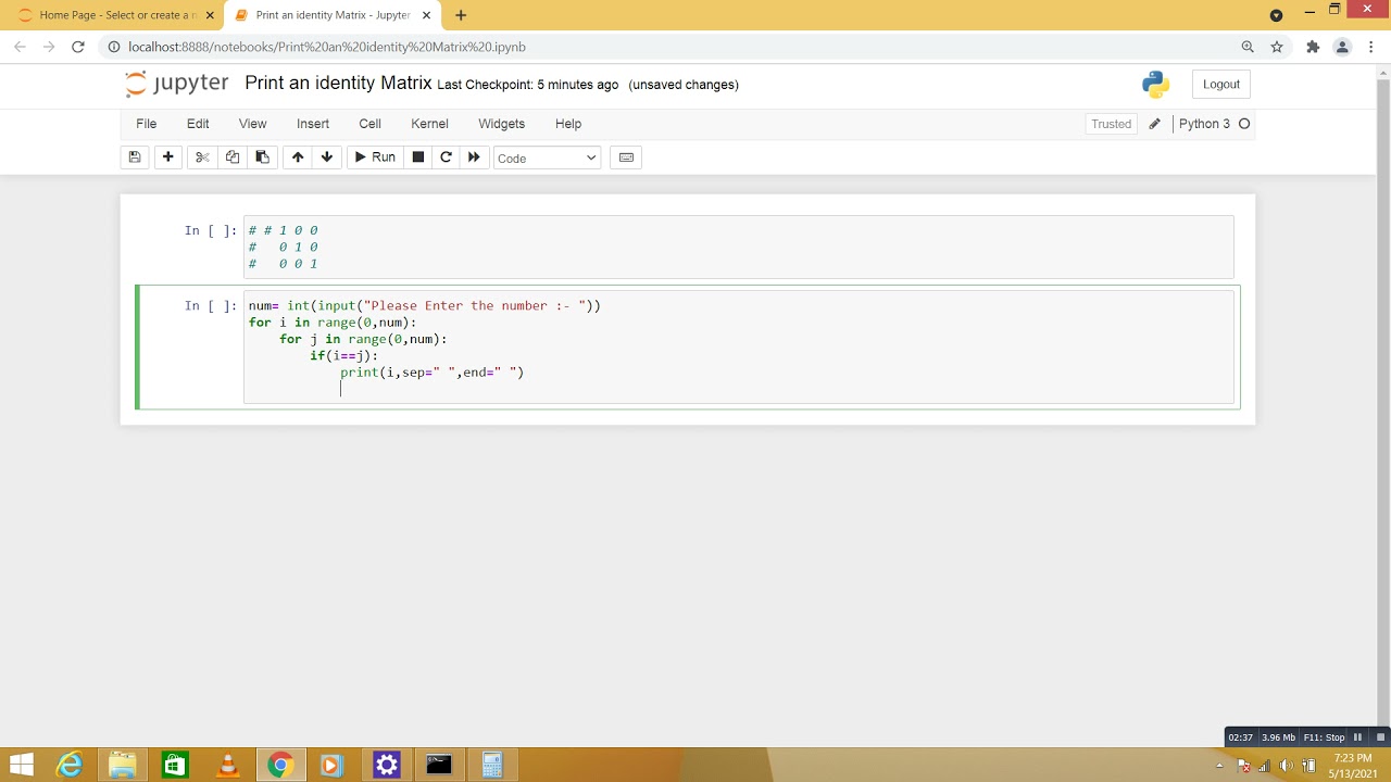 Python Program Print an identity Matrix