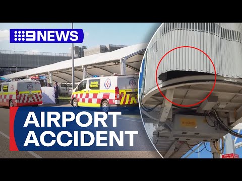 Alarming images show gaping hole where airport employee fell five metres | 9 News Australia
