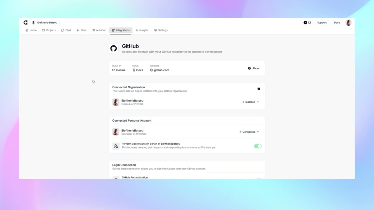 Cosine Integrations: GitHub