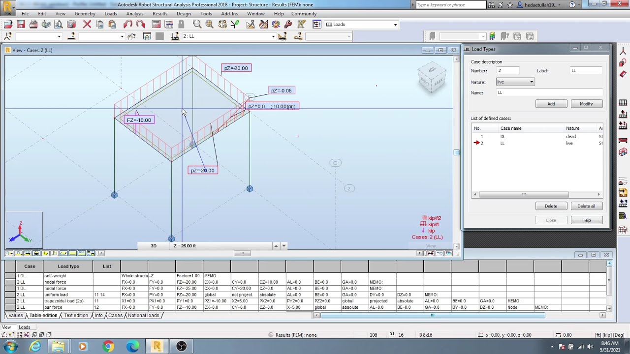28. Autodesk Robot Structural Analysis professional Tutorials | Modifying Defined loads
