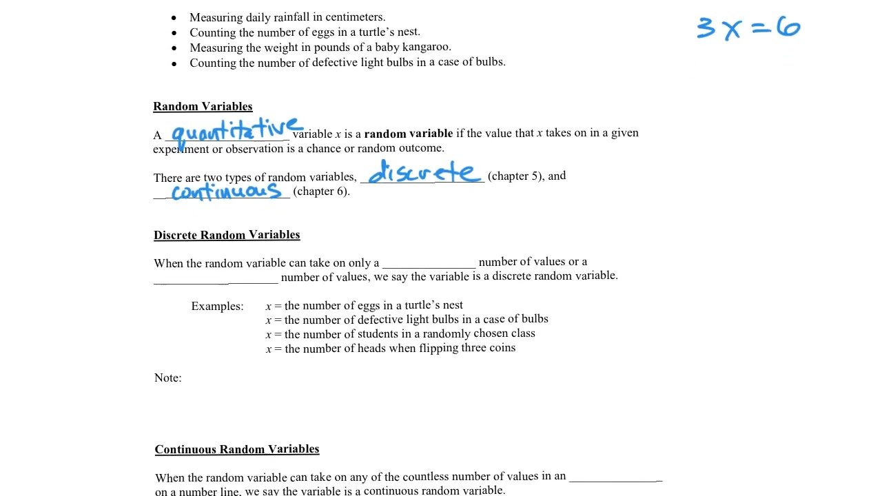 Sect 5.1 - Random Variables and Probability Distributions