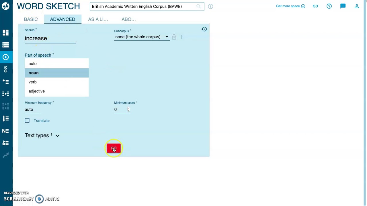 Basic Sketch Engine functionality