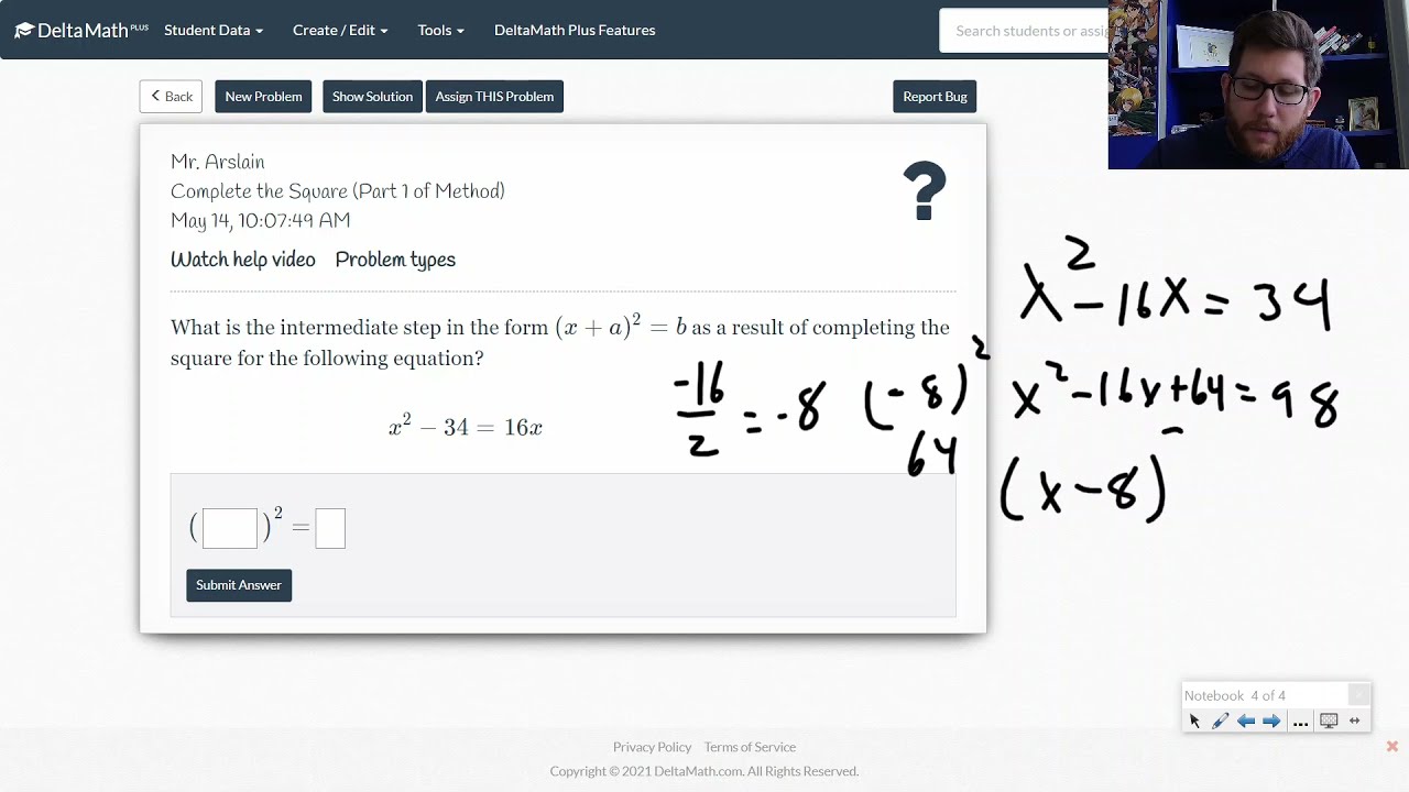 DeltaMath Completing the Square Part 1