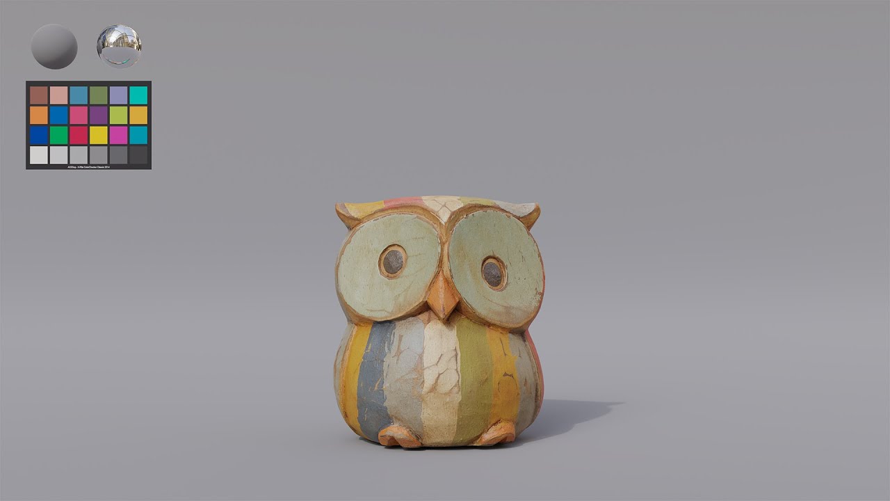 Wooden Owl 3D scan Turnarounds (Look Dev)