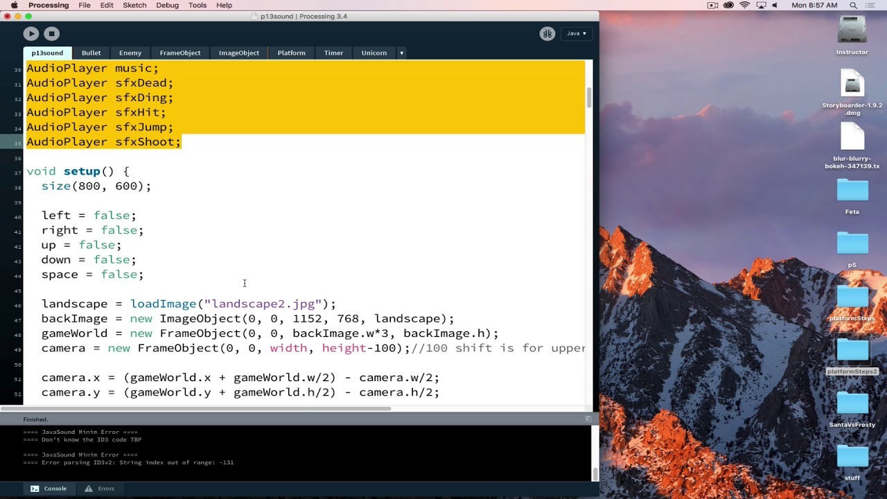 Programming adding sound to Processing projects