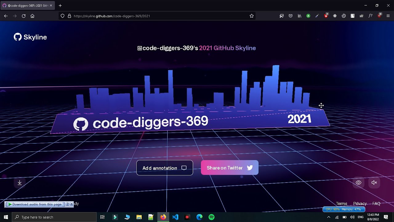 My GitHub Skyline 2022 | My GitHub story in 3D | View a 3D Model of your GitHub Contribution graph.