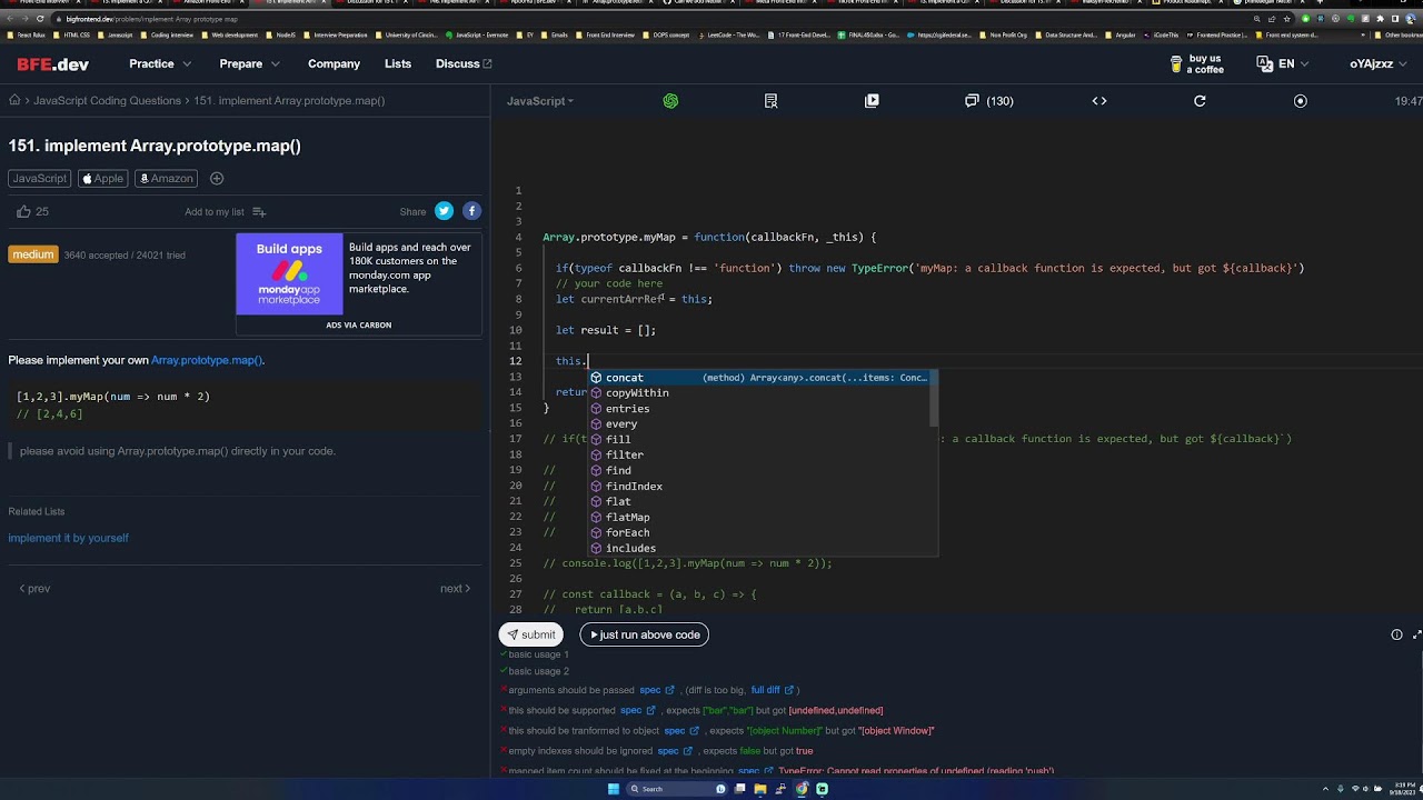 151. Implement Array.prototype.map | BFE.dev | Amazon