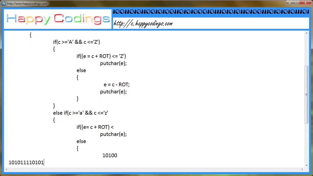 Program Implementing the rot13 algorithm c code example