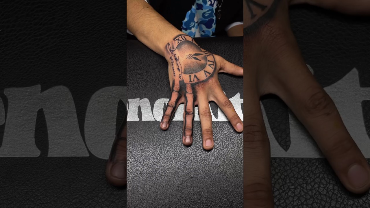 NOTHING IS FOREVER HAND TATTOO #handtattoo #clocktattoo #skulltattoo #letteringtattoo #chicanotattoo