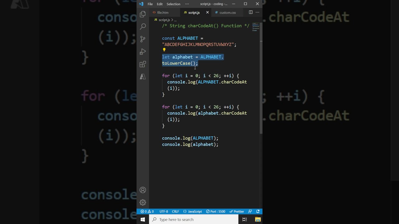 JavaScript String charCodeAt() method - JavaScript Tutorial for Beginners