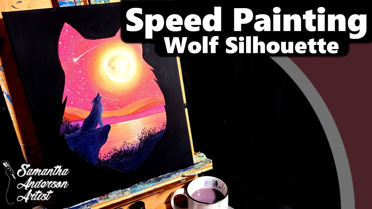 Howling Wolf Silhouette | Full Painting Time-Lapse