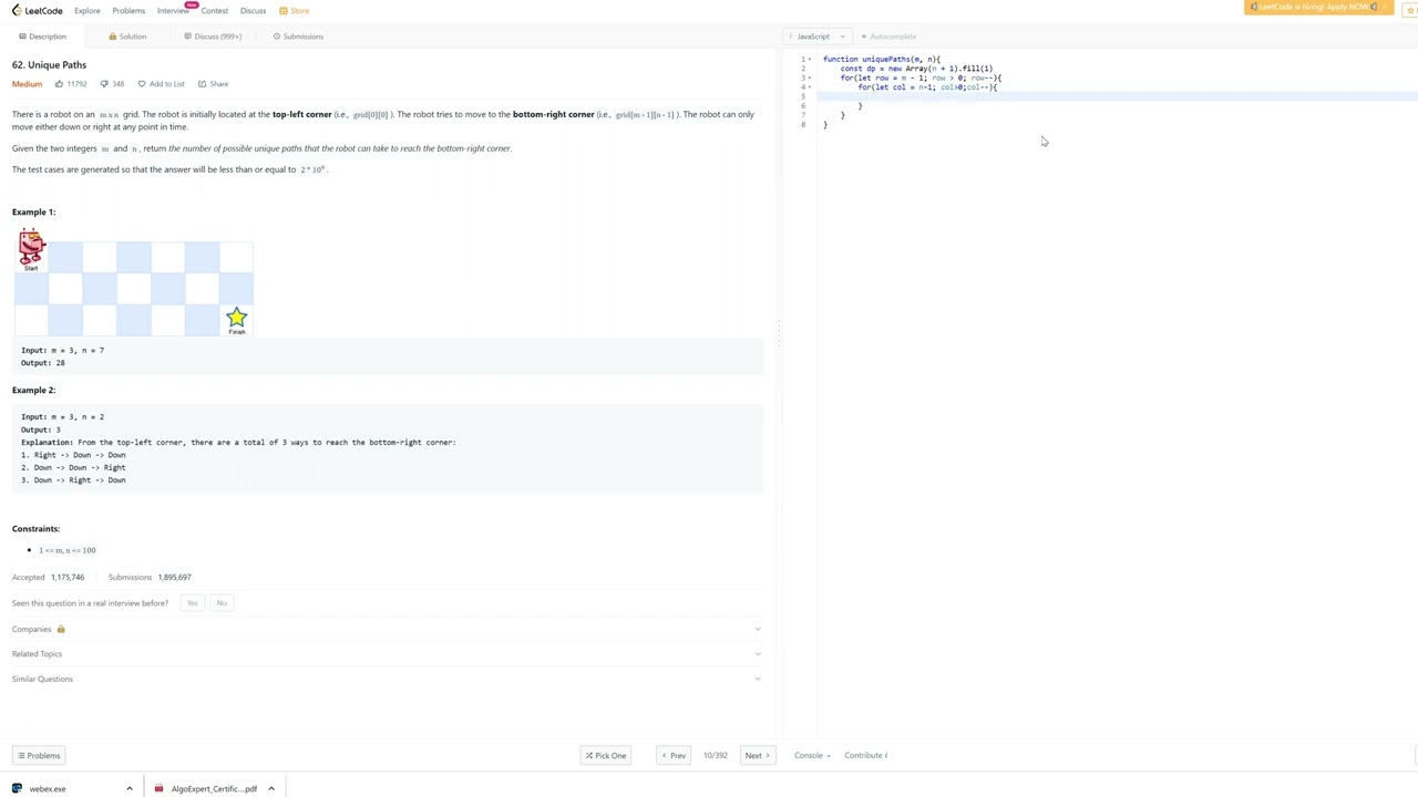 62. Unique Paths - JavaScript - Easy To Understand