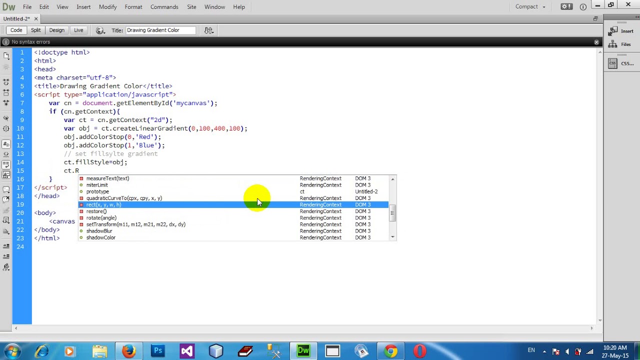 How to Use Linear gradient in HTML5 Using JavaScript
