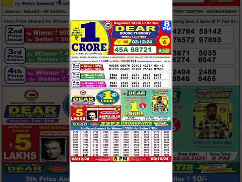 NAGALAND Lottery SAMBAD DEAR EVENING 8 PM RESULT TODAY 03.12.2024 STATE DEAR LOTTER