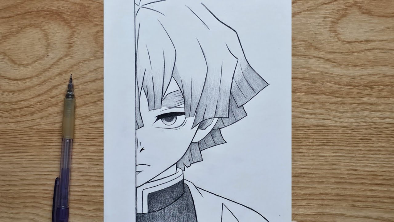 Cómo dibujar Zenitsu (modo serio) | Zenitsu paso a paso | Dibujo fácil de media cara de anime