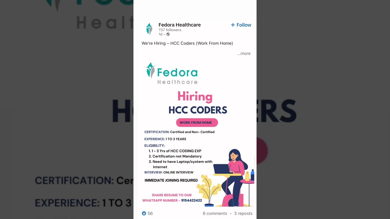 Medical Coding job vacancy #hcc #medicalcoding #jobopening #jobopportunities #cpcexamtips #jobupdat