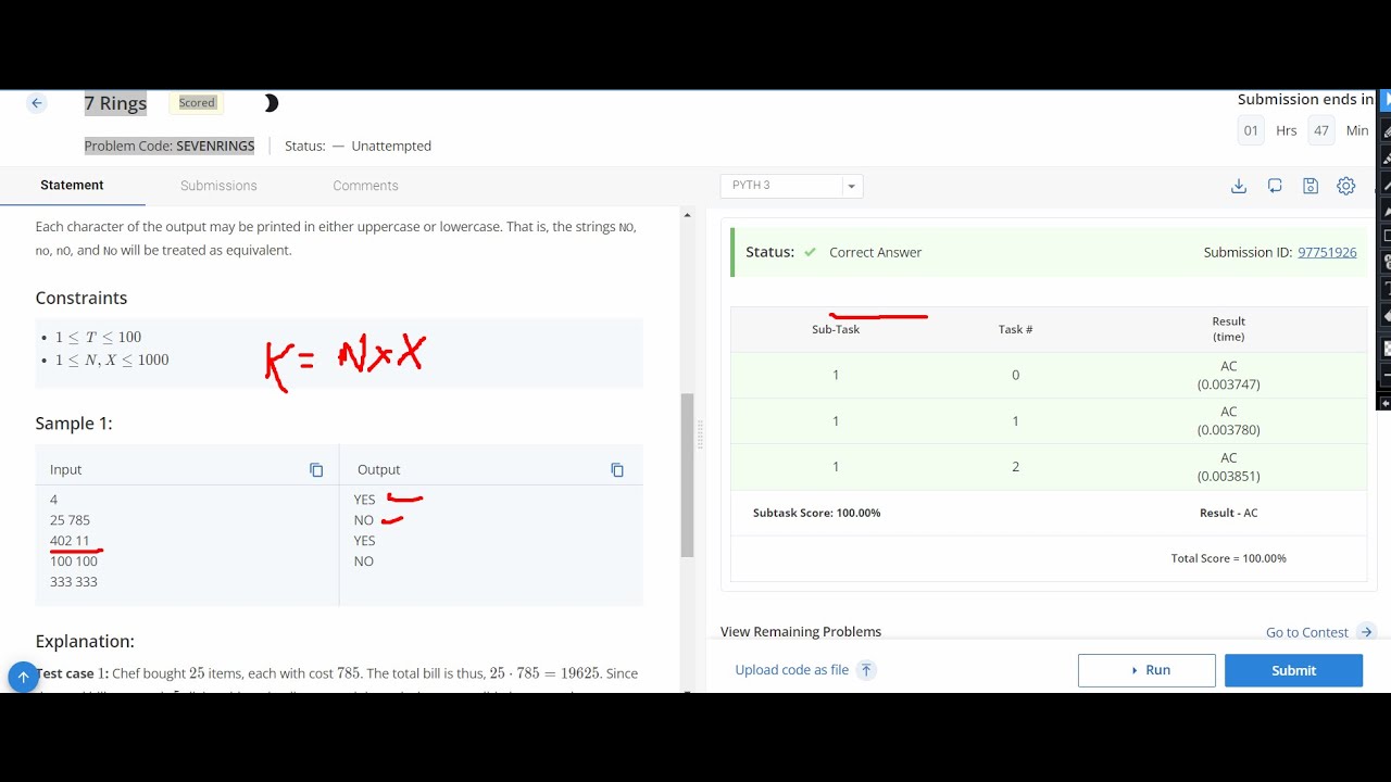 7 Rings | SEVENRINGS | Codechef STARTERS 93 | Full solution