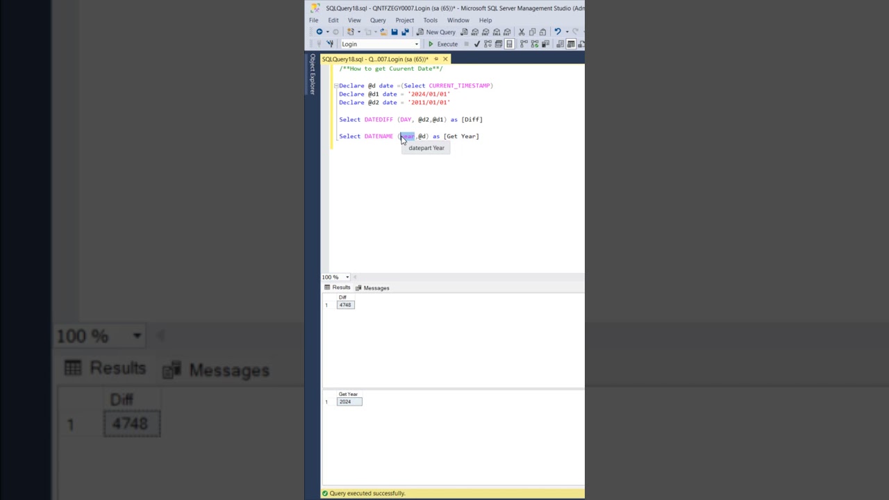 SQL Server DATENAME() Function tutorial #SQL Server tutorial#