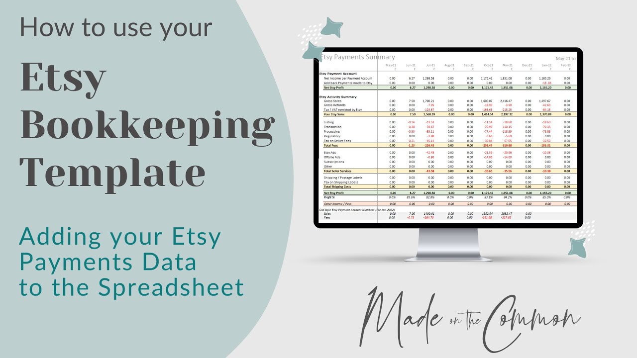 Etsy Bookkeeping Templates - Adding your Etsy Payments Data
