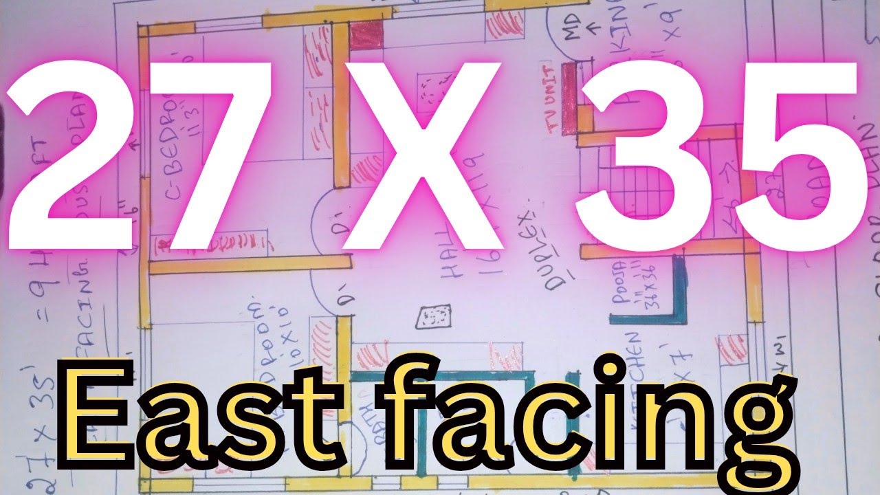 27 X 35 2bhk house plan | as per vastu East facing plan #housedesign #homeplan #vastuplan #drawing