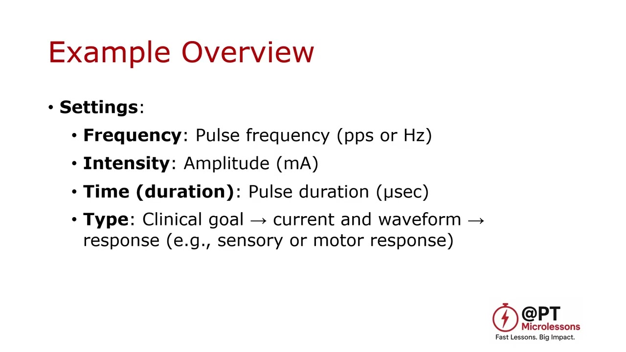 Electrotherapy Settings for Pulsed and Alternating Currents