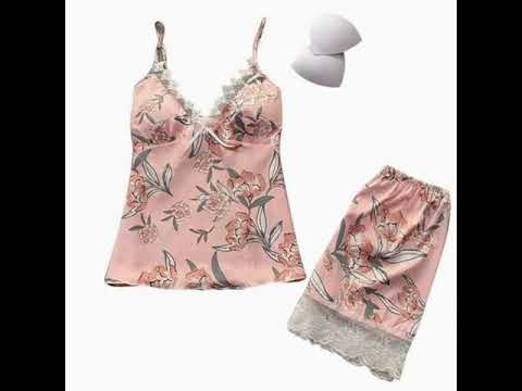 Separate 2pcs Lace Sleepwear Women Beach Dress Lingerie Night Short Sleeveless Ladies Satin Night...