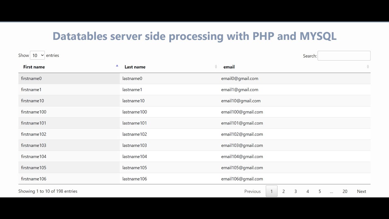 Datatables  using PHP and MYSQL  server-side processing