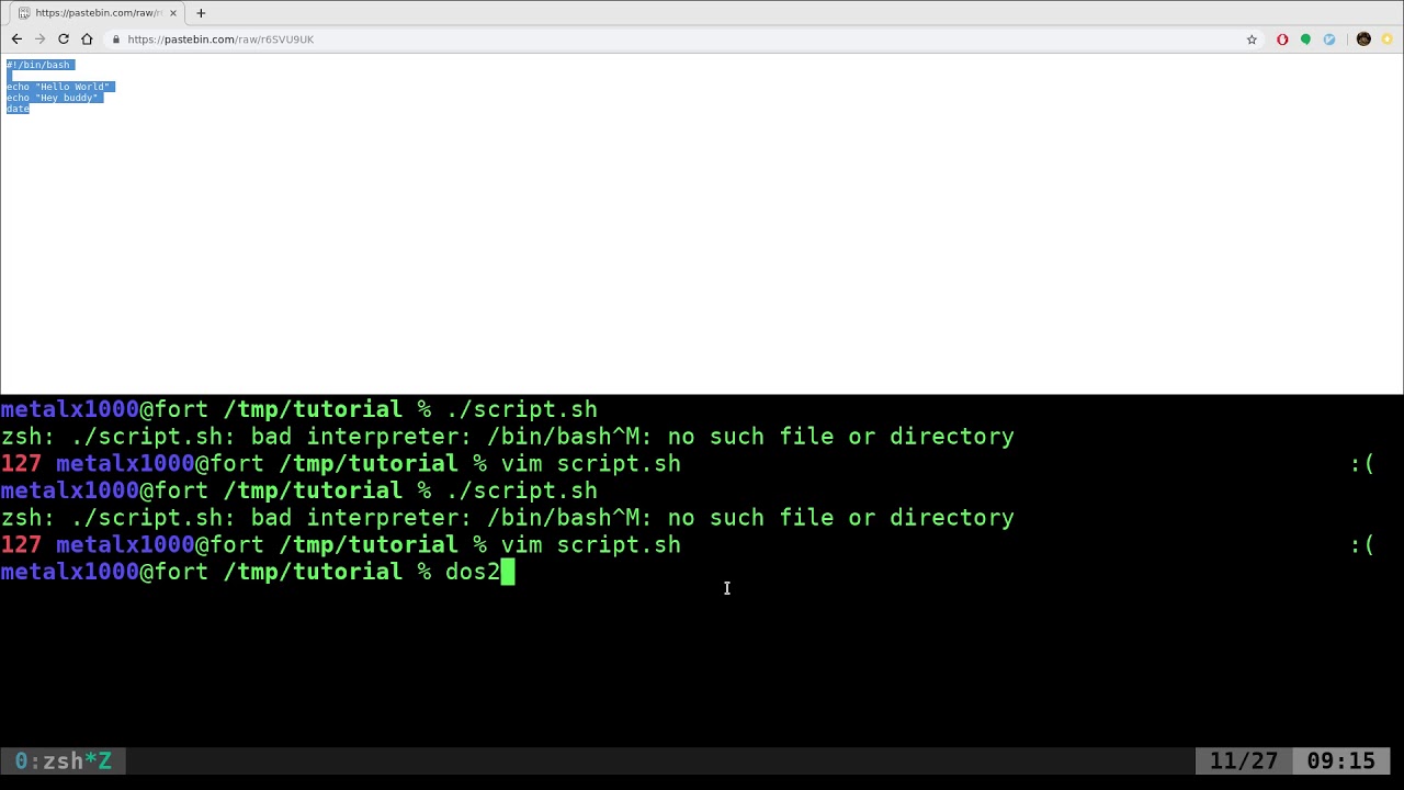 Fixing Scripts from Pastebin Linux Shell Tutorial