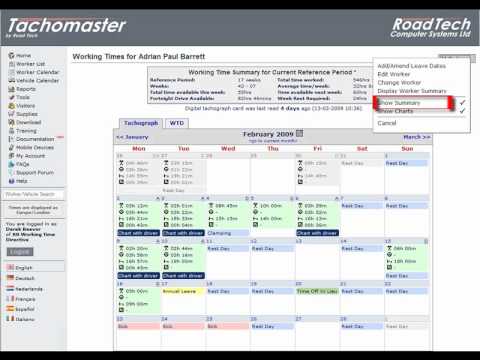 Worker Calendar Options - Tachomaster Tachograph Analysis